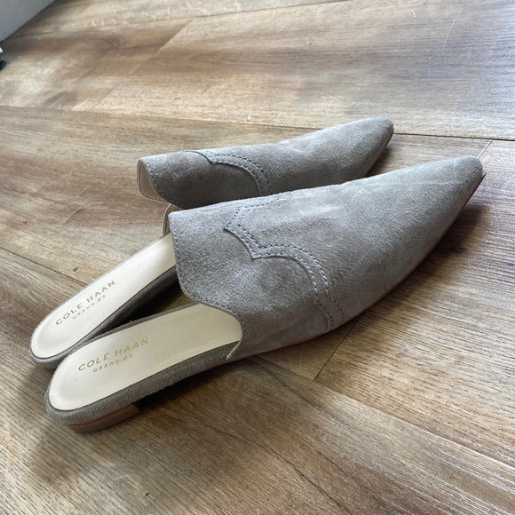 Cole Haan | Shoes | Cole Haan Greyish Greige Suede Pointy Slidesmules ...